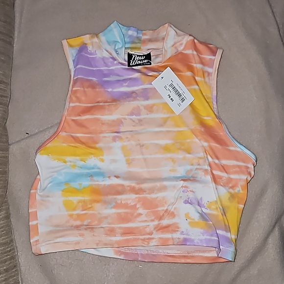new wave | Shirts & Tops | Nwt New Wave Tie Dye Mock Neck Cropped Girls ...